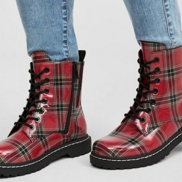 torrid | Shoes | Nwt Torrid Stevie Combat Boots Red Plaid Size | Poshmark